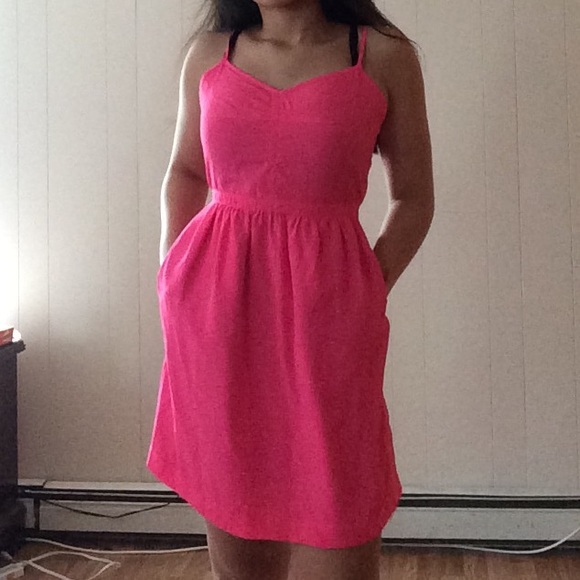 J. Crew | Dresses | Hot Pink Tank Dress Adjustable Straps Cinched ...